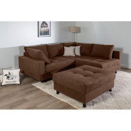 Collection AB Ecksofa »Toni L-Form, B: 215 cm« mit Hocker & 2 Zierkissen, Federkern kaffeebraun