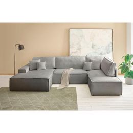 Andas Wohnlandschaft »FINNLEY, U-Form XXL 329 cm, Schlafsofa, Schlaffunktion m. Bettkasten« verfügbar in den Stoffqualitäten Bouclé, Struktur fein...