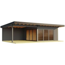 Lasita Maja Gartenhaus »DOMEO 10 CARBONGRAU/ANTHRAZIT« mit Anbau, Fundamentmass 4000+4500 x 4500, Carbongrau Carbongrau