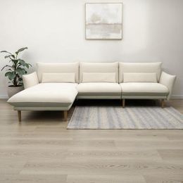 DOMO collection Ecksofa »Leuven modern mit schmalen Armlehnen, Breite 282 cm, L-Form« angenehm feste Polsterung, bodenfrei, 19 cm hohe Holzfüße creme