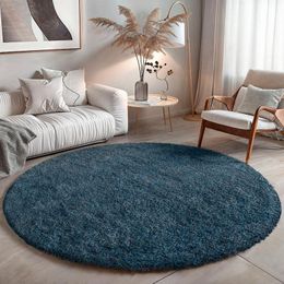 OTTO HOME Hochflor-Teppich »Banji« rund 37 mm Höhe Uni Farben, weich und flauschig, auch als rechteckig erhältlich dunkelblau Obermaterial: 100%...