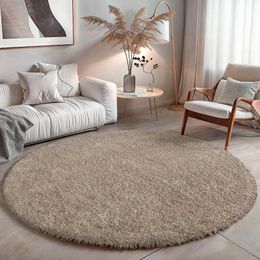 OTTO HOME Hochflor-Teppich »Banji« rund 37 mm Höhe Uni Farben, weich und flauschig, auch als rechteckig erhältlich beige Obermaterial: 100%...