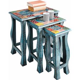Home Affaire Beistelltisch »Vivek« Set, 3 Stk. tlg. blau/bunt + blau/bunt + blau/bunt