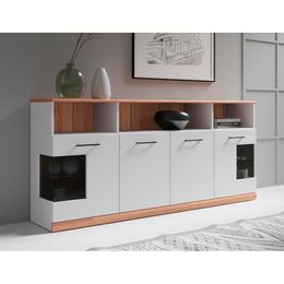 Home Affaire Sideboard »Ribe, 180cm breit, Oberplatte aus Massivholz, 9 Fächer ohne Beleuchtung« Oberplatte Massivholz, schwarze Metall Griffe, 2...
