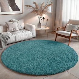 OTTO HOME Hochflor-Teppich »Banji« rund 37 mm Höhe Uni Farben, weich und flauschig, auch als rechteckig erhältlich hellblau Obermaterial: 100%...