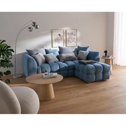 s.Oliver Big-Sofa »COBBO 3-Sitzer Design-Sofa Bubble-Optik, Maße B/T/H: 259/126/104 cm« mit vielen Kissen, moderne Steppung und hoher Sitzkomfort blau