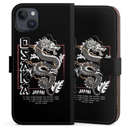 DeinDesign iPhone 14 Plus Handy Klapph&uuml;lle Handyh&uuml;lle aus Kunst Leder schwarz Flip Case Ocean Dragon Japan Sideflip mit langer Lasche