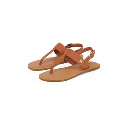 Tommy Hilfiger Riemchensandale »LEATHER THONG SANDAL«, Sandalette, Sommerschuh, Flats mit Zehensteg braun 40 40 Sandale mit verstellbarer Schnalle
