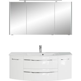 Badmöbel-Set SAPHIR "Serie 7045 2-teilig Mineralmarmor-Waschtisch mit LED-Spiegelschrank", weiß (weiß hochglanz), B:133,2cm H:200cm T:49,8cm, Spanplatte, Kastenmöbel-Sets, Badezimmer-Set 133,2 cm breit, inkl. Türdämpfer, 5 Türen, 2 Schubladen