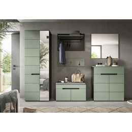 Garderoben-Set Inosign "REHAT, TOPSELLER, 6-teilig, Breite 255 cm, individuell erweiterbar", basalt grau nb, smoke grün nb, Kastenmöbel-Sets, Garderobenkombination, Kombination, Set, Flurgarderobe, Diele
