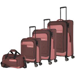 Trolleyset Travelite "VIIA S/M/L und Reisetasche", rosa (frühlingsrose), Polyester, mehrfarbig, Koffer-Sets, Kofferset Reisegepäck mit erweiterbarem Volumen und TSA Schloss