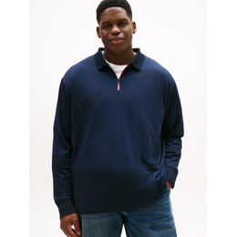 Tommy Hilfiger Big & Tall Langarm-Poloshirt "ZIP INTERLOCK POLO", Herren, Gr. 4XL, desert sky, Jersey, Obermaterial: 100% Baumwolle, TOMMY HILFIGER BIG & TALL, unifarben, regular fit normal, Rundhals, eingesetzt gerader Abschluss, Shirts, Große Größen