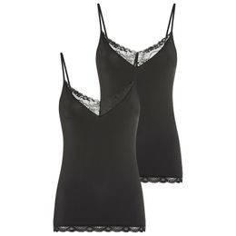 YSABEL MORA Spaghettitop 2er Pack, elastisch, Spitzeneinsatz, schmale Träger, femininer Stil black XL XL Damen-Top von Ysabel Mora