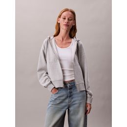 Kapuzensweatshirt Calvin Klein Jeans "ARCHIVE LOGO FRENCH TERRY FZ HOO", Damen, Gr. S (38), history grau heather, Web, Obermaterial: 86% Baumwolle, 14% Polyester, regular fit normal, Rundhals, eingesetzt angesetztes Bündchen, Sweatshirts, Mit Rundhalsausschnitt, regular fit