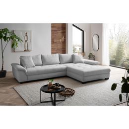 Ecksofa MR. COUCH, B:323cm H:86cm T:211cmstripes 8637 warm grau, 92% Polyester / 8% Nylon, Wohnzimmer, Sofas, "Dario, L-Form, mit Bett und