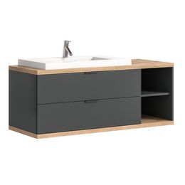 Waschtisch Welltime "Sencillo, Waschbeckenunterschrank inkl. Mineralguss Waschbecken", anthrazit grau nb, nox oak nb, anthrazit grau nb, B:130cm H:50cm T:48cm, Spanplatte, Waschtische, Sencillo, Waschbeckenunterschrank,2 Schubladen, 2 offene Fächer