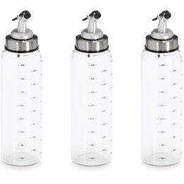 Menage-Set zeller PRESENT "Essig-/Ölflasche, 3-tlg.", transparent, H:24,5cm Ø:6,5cm, Menage-Sets, präziser Ausguss, 500 ml