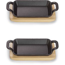 Servierpfanne ECHTWERK "2x Rechteckige Servierschale", schwarz,braun, B:10cm H:2,5cm L:17cm, Pfannen, inkl. dekorativem Servierbrett, bereits eingebrannt