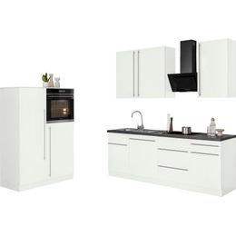 Wiho-Küchen Küche WIHO KÜCHEN "Chicago", weiß (küche: weiß, korpus: weiß, arbeitsplatte: granit schwarz), B:330cm T:60cm, Komplettküchen-Sets, Küchenzeile L-Küche, Breite 330 cm, mit Hanseatic-E-Geräten, extra kurze Lieferzeit, Topseller