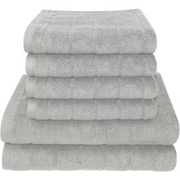 Handtuch Set Dyckhoff "City Lights", silber, 6 Stk., Walkfrottier, Walkfrottier, Obermaterial: 100% Baumwolle, Handtuch-Sets, 4 Handt&uuml;cher (50x100cm), 2 Duscht&uuml;cher (70x140cm)