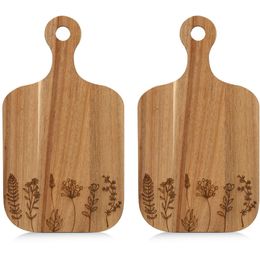 Servierbrett zeller PRESENT "Schneide-/Servierbrett 2-tlg. mit Griff "Wildflowers"", braun, B:17cm H:2cm L:30cm, Akazienholz, Schneidebretter, Servierbrett, natürliches Material
