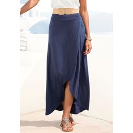 Maxirock Lascana, Damen, Gr. 36, blau (marine), Jersey, Obermaterial: 100% Viskose, unifarben, figurumspielend bodenlang, Röcke, mit elastischem Bund aus Viskosejersey, Wickeloptik mit Schlitz