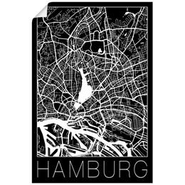 Wandbild Artland "Retro Karte Hamburg Deutschland Schwarz", schwarz (farbe bild(er): schwarz), B:20cm H:30cm, Bilder, als Alubild, Outdoorbild, Leinwandbild, Poster in verschied. Größen