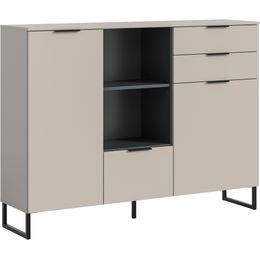 Highboard Inosign "ADIO, Breite 150cm, 2 Türen, 1 Klappe, 2 Schubkästen, mit Metall-Kufen", kashmir nb, schwarz, B:150cm H:112cm T:41cm, Spanplatte, Sideboards, Sideboard, Kommode, Lowboard, Schrank, Wohnzimmerschrank, Anrichte