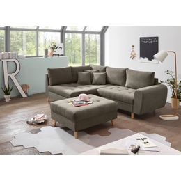 Ecksofa ED EXCITING DESIGN "Alice L-Form", braun, B:249cm H:94cm T:175cm, 100% Polyester, Sofas, Ecksofa, mit Hocker & 3 Zierkissen