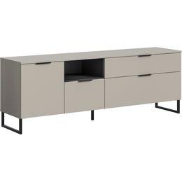 Lowboard Inosign "ADIO, Breite 185 cm, 2 Klappen, 1 Schubkasten, 1 Tür, mit Metall-Kufen", kashmir nb, schwarz, B:185cm H:64cm T:41cm, Spanplatte, Sideboards, Sideboard, Kommode, TV-Schrank, Schrank, Wohnzimmerschrank, Anrichte