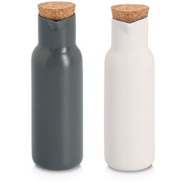 Menage-Set zeller PRESENT "Essig-/Ölflasche, 2-tlg.", anthrazit, H:19,5cm Ø:6cm, Menage-Sets, präziser Ausguss, Korkverschluss, 300 ml