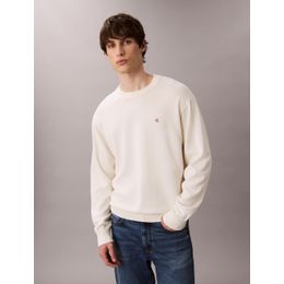 Strickpullover Calvin Klein Jeans "LS EZ COTTON CREWNK SWEATER 12GG", Herren, Gr. L, tofu, Strick, Obermaterial: 100% Baumwolle, regular fit normal, Rundhals, angeschnitten Rippbündchen, Pullover, Mit Rundhalsausschnitt