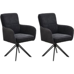Esszimmerstuhl ByLiving "Tino", schwarz, schwarz, B:62cm H:94cm T:70cm, Metall, Stoff, Stühle, 360 Grad drehbar mit Federkernpolsterung, hochwertige Polsterbezüge