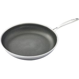 Bratpfanne HENSSLERS, silber (edelstahlfarben), B:21cm H:4cm L:40cm Ø:20cm, Pfannen, 3-Schicht Material, Wabenstruktur und Antihaftbeschichtung, Induktion