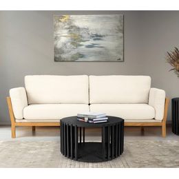 Couchtisch WOODMAN "Drum, Breite/Tiefe/Höhe: 83/83/42 cm", schwarz, B:83cm H:42cm T:83cm, Tische, Holzfurnier aus Eiche, Sproßen aus massiver Eiche, FSC