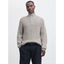 Jack & Jones Troyer JACK & JONES "JORBLEECKER KNIT HALF ZIP BF", Herren, Gr. L, sea salt detail:schwarz, Strick, Obermaterial: 65% Polyacryl, 35% Baumwolle, unifarben, regular fit hüftlang, hoch geschlossener Ausschnitt, Rippbündchen, Pullover