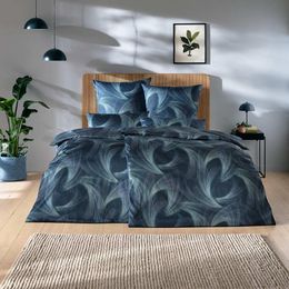 Bettwäsche Estella "Lino", navy, B/L: 155cm x 220cm, 1 Stk., 2 Stk., Mako-Satin, B/L: 80cm x 80cm & 40cm x 80cm, Mako-Satin, Obermaterial: 100% Baumwolle, Bettwäsche