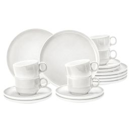 Kaffeeservice Seltmann Weiden "Sento Home, Geschirr-Set, 18-teilig", aura weiß, 18 Stk., Porzellan, Geschirr-Sets, harmonisch geschwungene Form