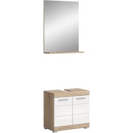 Badmöbel-Set Inosign "Siena, 2 teilig, bestehend aus: Waschbeckenunterschrank, Spiegel", weiß (eiche sonoma hell nb, weiß hochglanz mdf tz), B:60cm H:191cm T:34cm, Holzwerkstoff, MDF, Kastenmöbel-Sets, in verschiedenen Farben erhältlich, Badmöbel, Kombination, Badezimmer