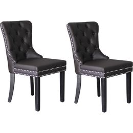Esszimmerstuhl ByLiving "Domino", dunkelbraun, schwarz, B:48,5cm H:93cm T:61cm, Kunstleder, Massivholz, Stühle, mit Massivholz Gestell, Chestefield Steppung und Ringgriff im Rücken