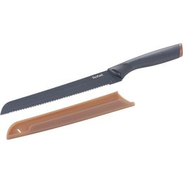Brotmesser Tefal "Fresh Kitchen", grau, braun, Klingenlänge 20cm, Edelstahl, Kunststoff, Kochmesser, 20 cm, Klingen aus rostfreiem Stahl, Titan-Versiegelung, Klingenschutz