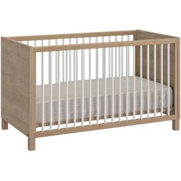 Babybett GAMI "Babybett Achille", blond eiche nachbildung, weiß, B:74cm H:84cm L:145cm T:145cm, Spanplatte, Babybetten, Zum „Little Bed“ umbaubar mit 140 cm Umbauseiten (optional).