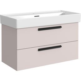 Waschtisch Welltime "SALVADA, Softclose-Auszüge, Keramikbecken", kaschmir, kaschmir, B:100cm H:62,5cm T:47,6cm, Waschtische, Kaschmir, Lochbohrung für eine Armatur, Anti-Finger-Print
