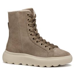 Schnürboots Geox "D SPHERICA EC4.1 D", Damen, Gr. 37, grau (taupe), Leder, Schuhe, Plateau Boot, Chunky Boot, Winterboot mit Warmfutter