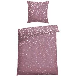 Bettwäsche Schiesser "Runa aus weicher Baumwolle mit coolem Winter-Print", rosa (malve), B/L: 135cm x 200cm, 1 Stk., 1 Stk., Feinbiber, B/L: 80cm x 80cm, 2 Stk., Feinbiber, Obermaterial: 100% Baumwolle, Bettwäsche, MADE IN GREEN by OEKO-TEX-zertifiziert