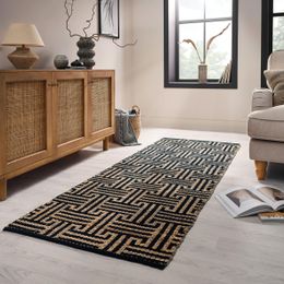 Teppich FLAIR RUGS "Meander Jute", schwarz, B:80cm L:230cm, Baumwolle, Jute, Kunstfaser, Teppiche, Teppich, mit griechischem Muster