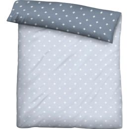 Wendebettbezug Biberna "Mix & Match in Größe 135x200 oder 155x220 cm", blau (rauchblau, sterne), B:155cm L:200cm, Mako-Satin, Obermaterial: 100% Baumwolle, Bettbezüge, Bettbezug aus Baumwolle, gemusterte Bettwäsche mit Wendeoptik