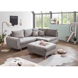 Ecksofa ED EXCITING DESIGN "Alice L-Form", grau (hellgrau), B:249cm H:94cm T:175cm, 100% Polyester, Sofas, Ecksofa, mit Hocker & 3 Zierkissen