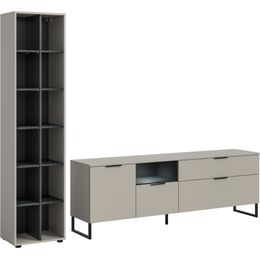 Wohnwand Inosign "ADIO, Breite 245 cm, 2-teiliges Set, mit Metall-Kufenfüße", kashmir nb, schwarz, B:245cm H:192cm T:41cm, Spanplatte, Kastenmöbel-Sets, Lowboard inkl. Beleuchtung, Kombination, Anbauwand, Set, Wohnzimmerset