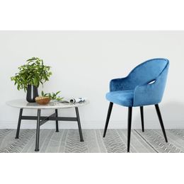 Stuhl Kayoom "Joris 110 2er-Set, einfarbiges Design,mit Retro-Charakter", blau, B:55cm H:77cm T:59,5cm, Sitz: Bezug 100% Polyester / Gestell: Eisen, pulverbeschichtet, Stühle, mit Armlehne, bequem, Halbmond-Öffnung in der Rückenlehne